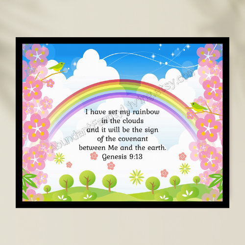 Rainbow Promise Scripture Print, I Have Set My Rainbow in the Clouds ...