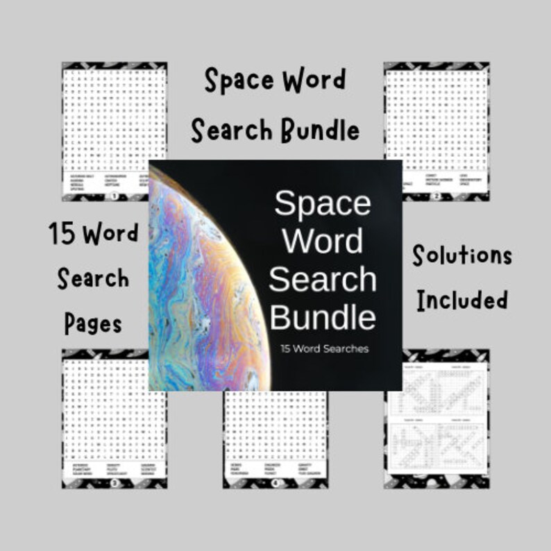 Space Word Search Bundle, 15 Fun & Challenging Puzzles With Solutions ...