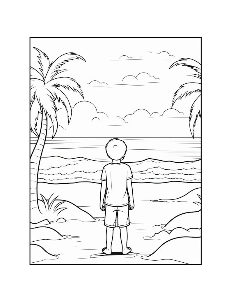 Beach Themed Coloring Book, Ocean Coloring Pages, Beach Coloring ...