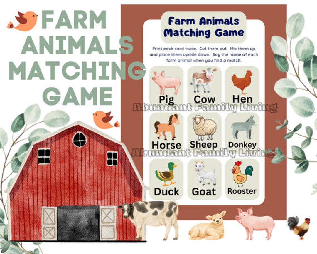 Farm Animals Matching Game, Homeschool Activity (PDF Pattern) - Etsy