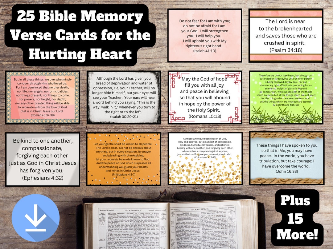 25 Bible Verse Memory Cards for the Hurting Heart, Scripture Verse ...