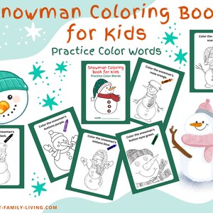 Snowman Coloring Book for Kids, 6 Pages, Practice Recognizing Color ...