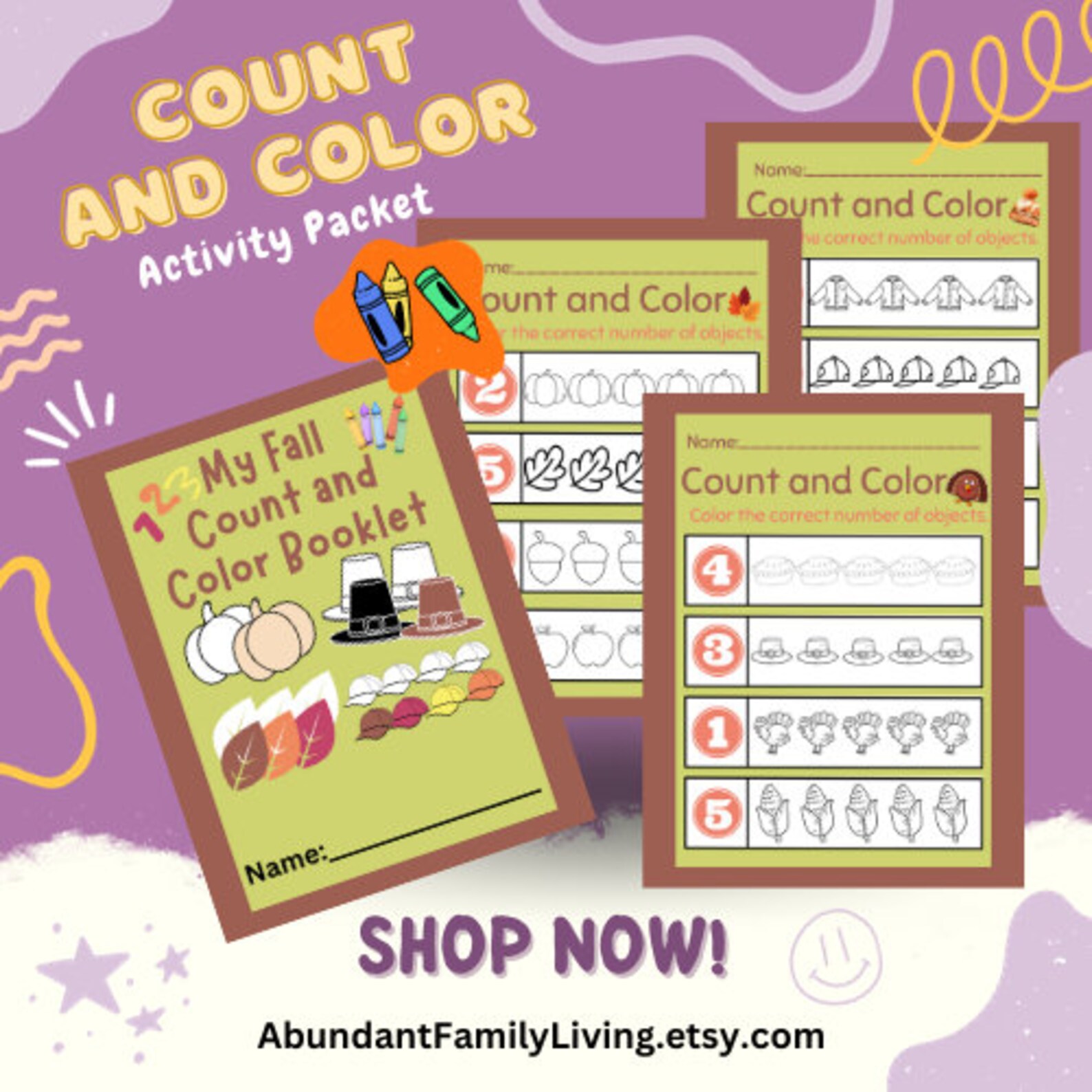 Fall Count and Color Educational Packet, Fall Count and Color Booklet ...