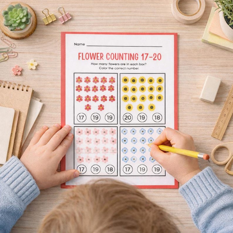 Flower Counting Worksheets, Numbers 1-20 (digital Download) - Etsy