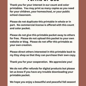 Fall Count and Color Educational Packet, Fall Count and Color Booklet ...