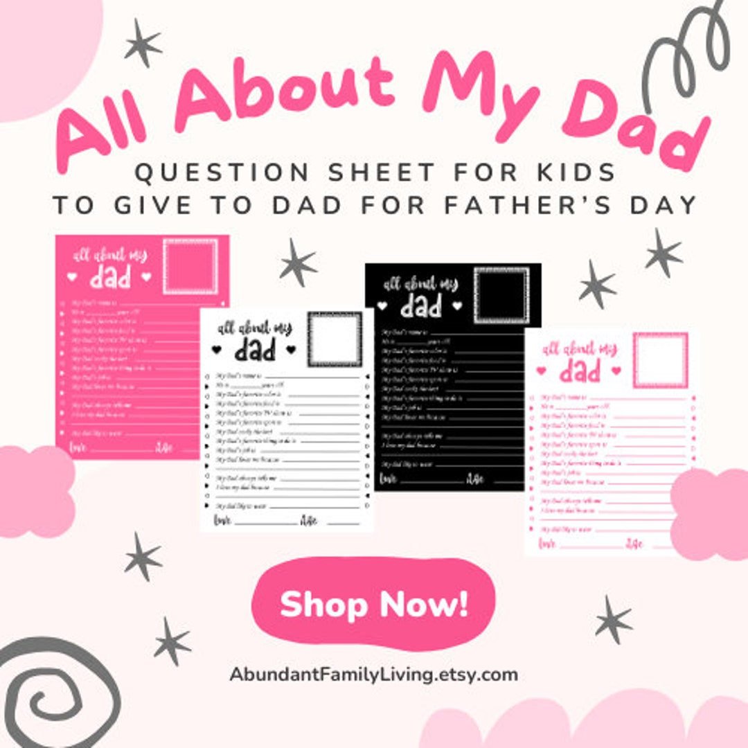 All About My Dad Fun Questionnaire, Unique Father's Day Gift for Dad ...
