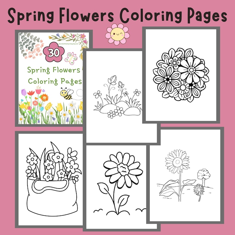 Spring Flowers Coloring Pages for Kids: 30 Printable Sheets (PDF) - Etsy