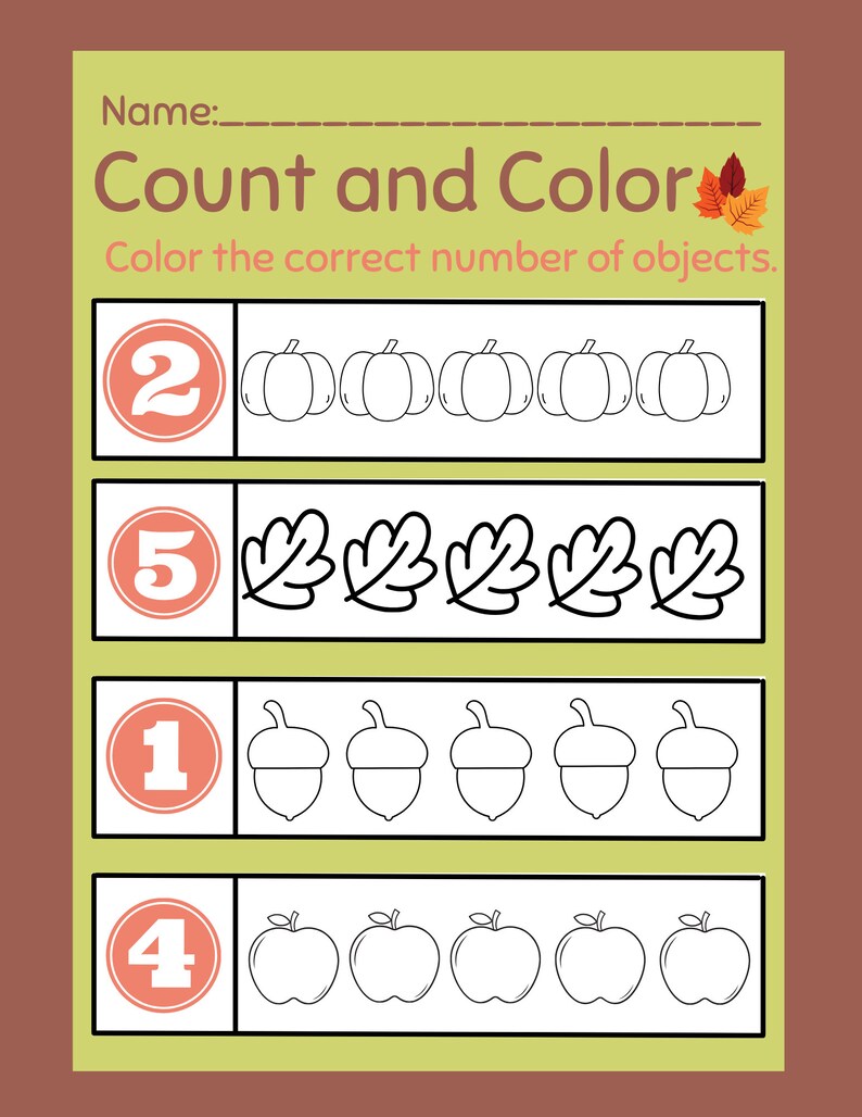 Fall Count and Color Educational Packet, Fall Count and Color Booklet ...