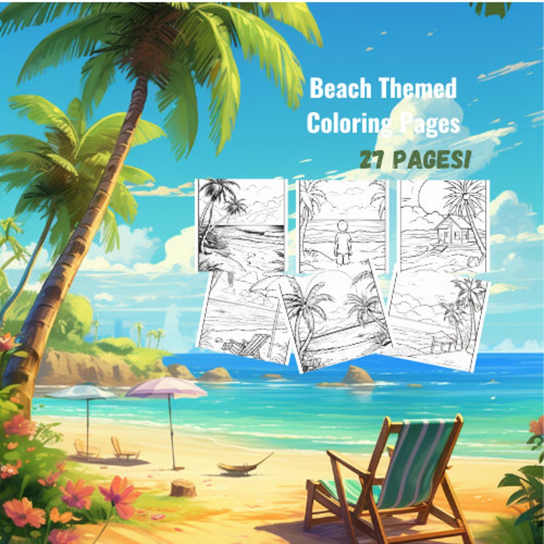 Beach Themed Coloring Book, Ocean Coloring Pages, Beach Coloring ...