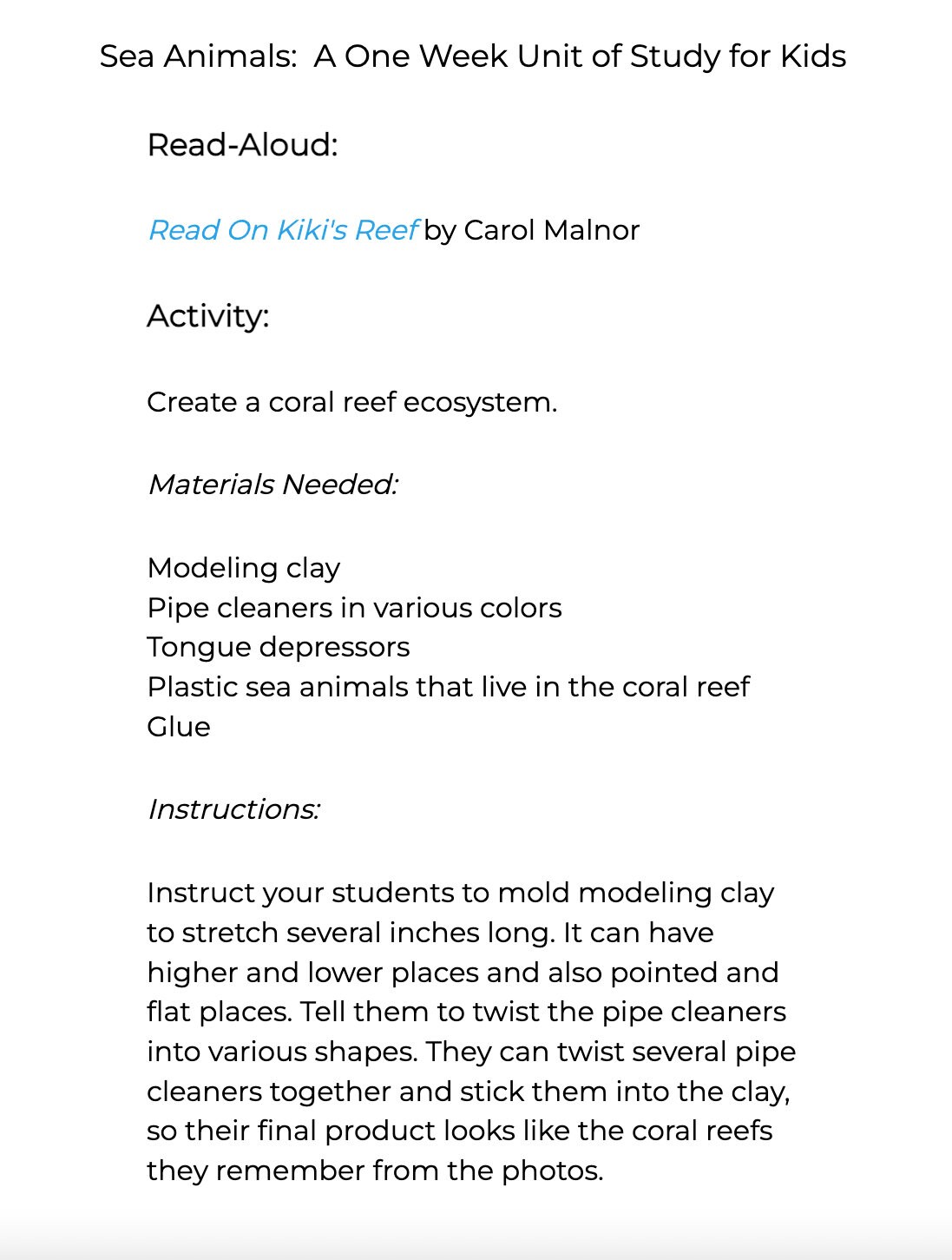 Sea Animals: A Week-long Lesson Plan for Teachers and Homeschool ...