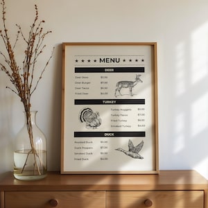 Wild Game Menu Printable, Hunter Menu Digital Art, Rustic Dinner Menu ...