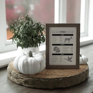 Wild Game Menu Printable, Hunter Menu Digital Art, Rustic Dinner Menu ...