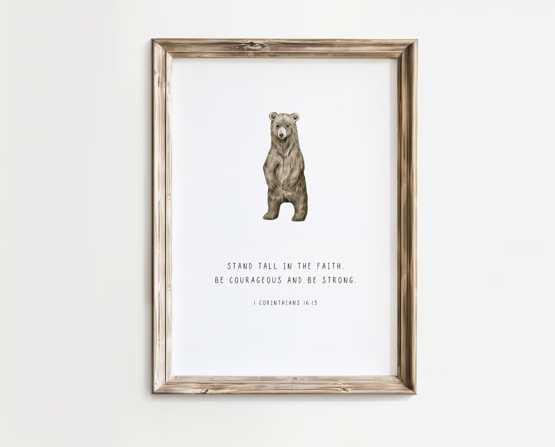 Bear Wall Art, Bible Verse Print, Woodland Nursery Decor, Christian ...