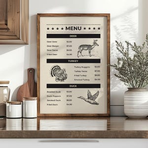 Wild Game Menu Printable, Hunter Menu Digital Art, Rustic Dinner Menu ...