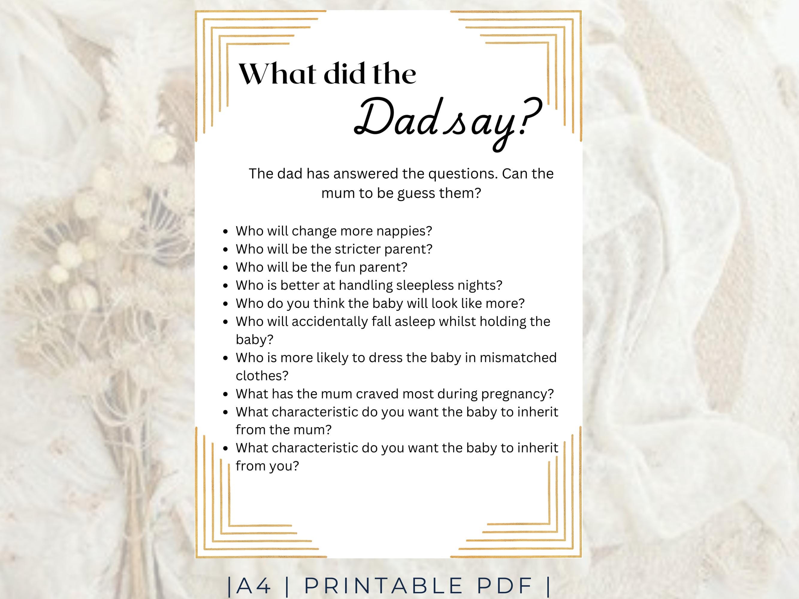 What Did the Dad Say | Baby Shower Game Printable | What Did He Say ...