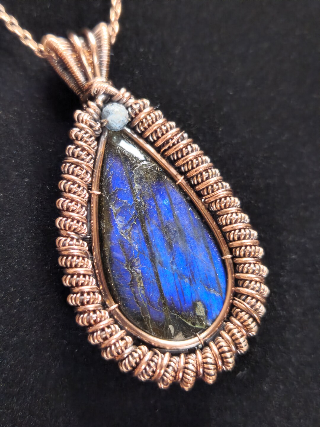 Wire Wrapped Blue Spectrolite Pendant - Etsy