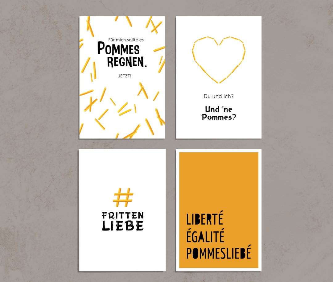 Postcards Set of 4 Fries Collection / Foodie / Fries Fan / Fries Love ...