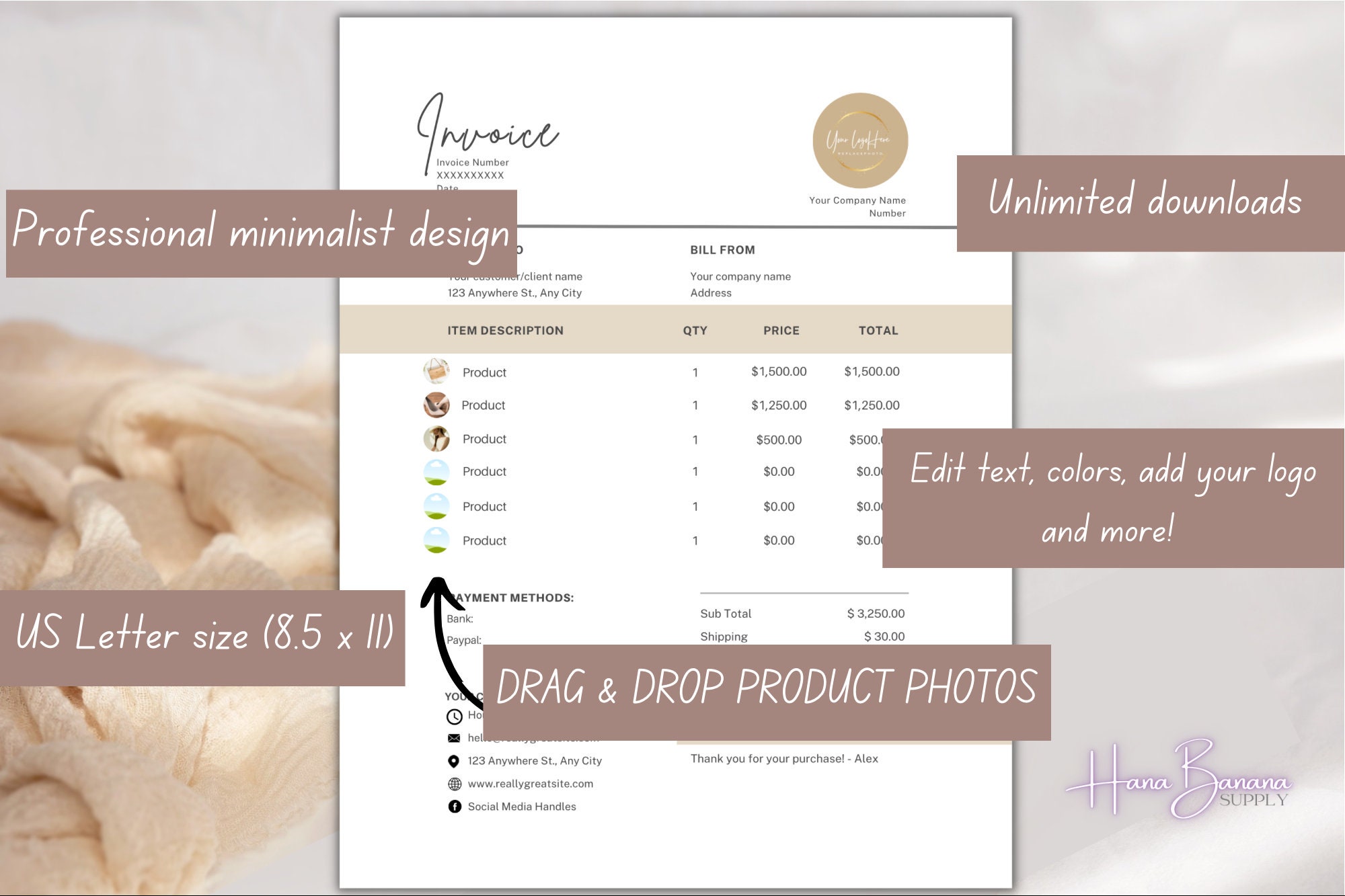Invoice Template With Product Photos, Small Business, Printable Invoice ...
