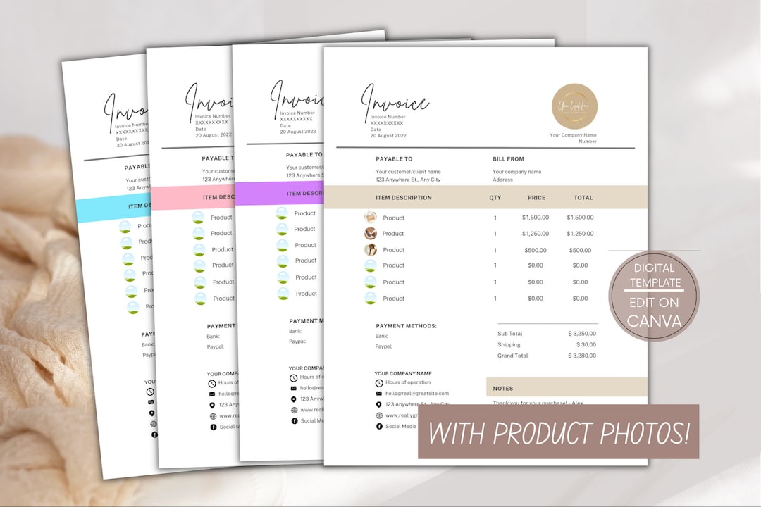 Invoice Template With Product Photos, Small Business, Printable Invoice ...