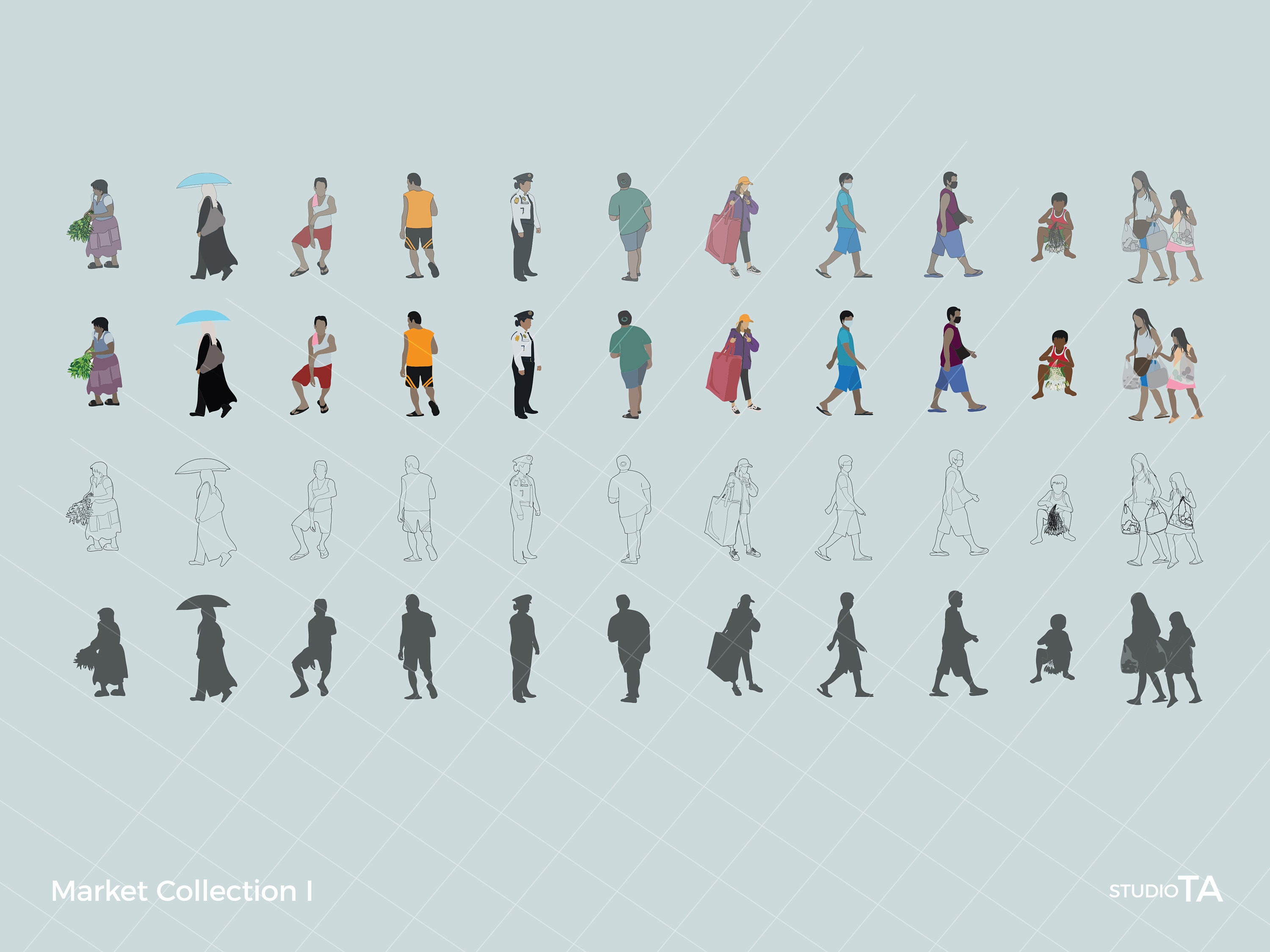 Vector Human Scale Market Collection 1 , Street People Walking complete ...