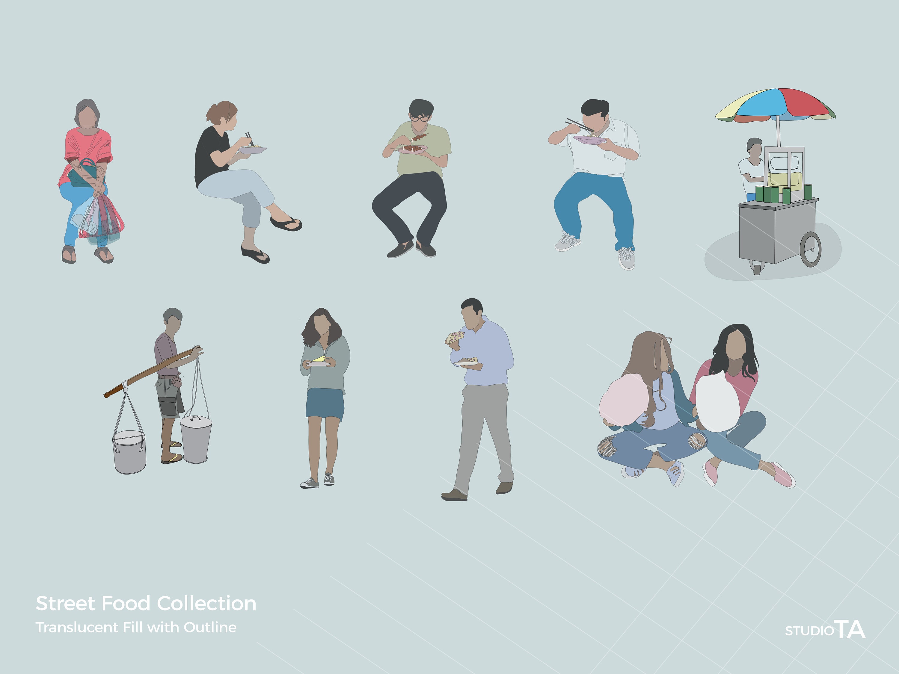 Vector Human Scale Street Food Collection 1 People Eating - Etsy