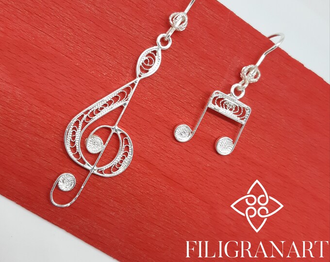 Treble Clef and Musical Note - Silver Filigree Earrings - Etsy