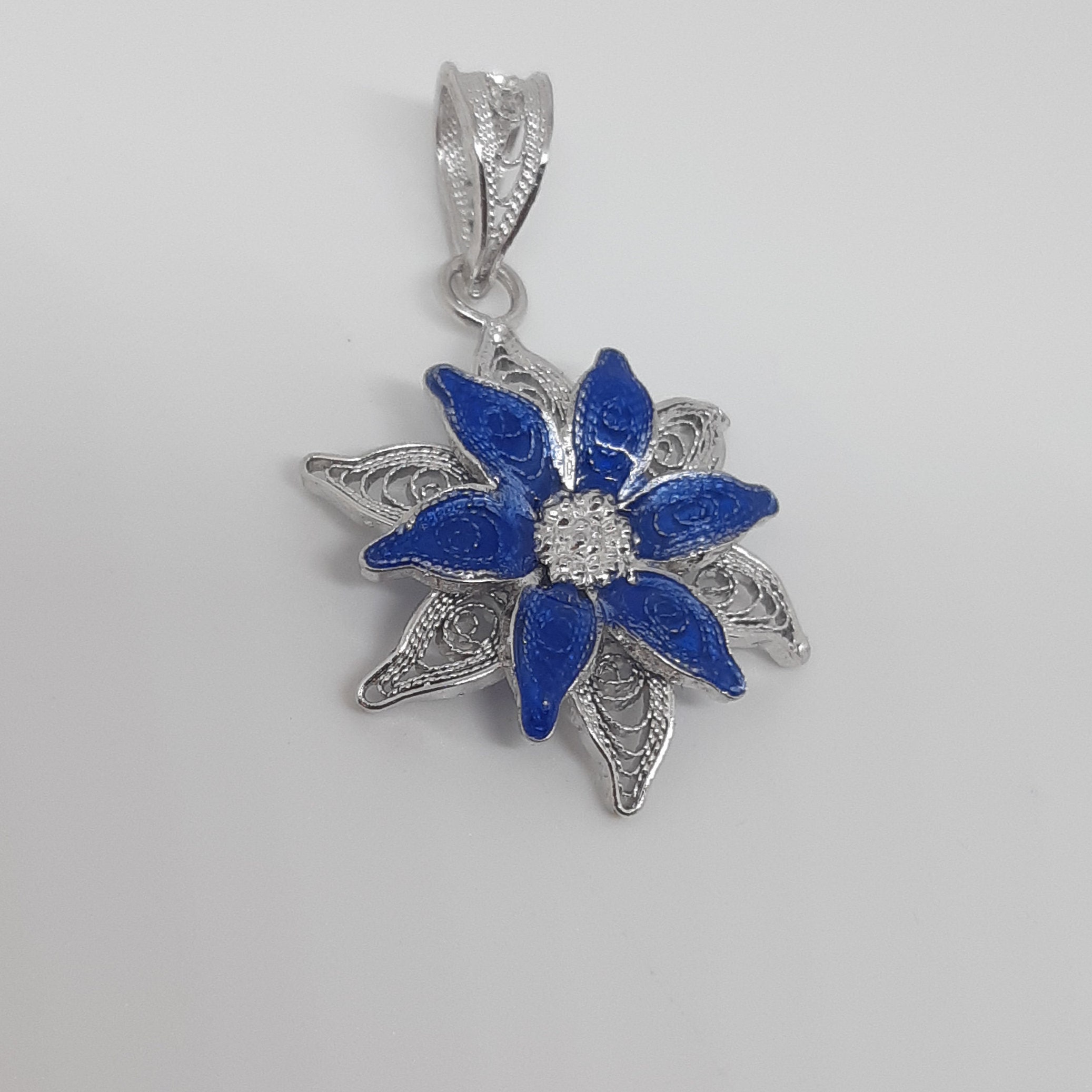 Edelweiss Blue Edelweiss Silver Filigree Pendant - Etsy UK