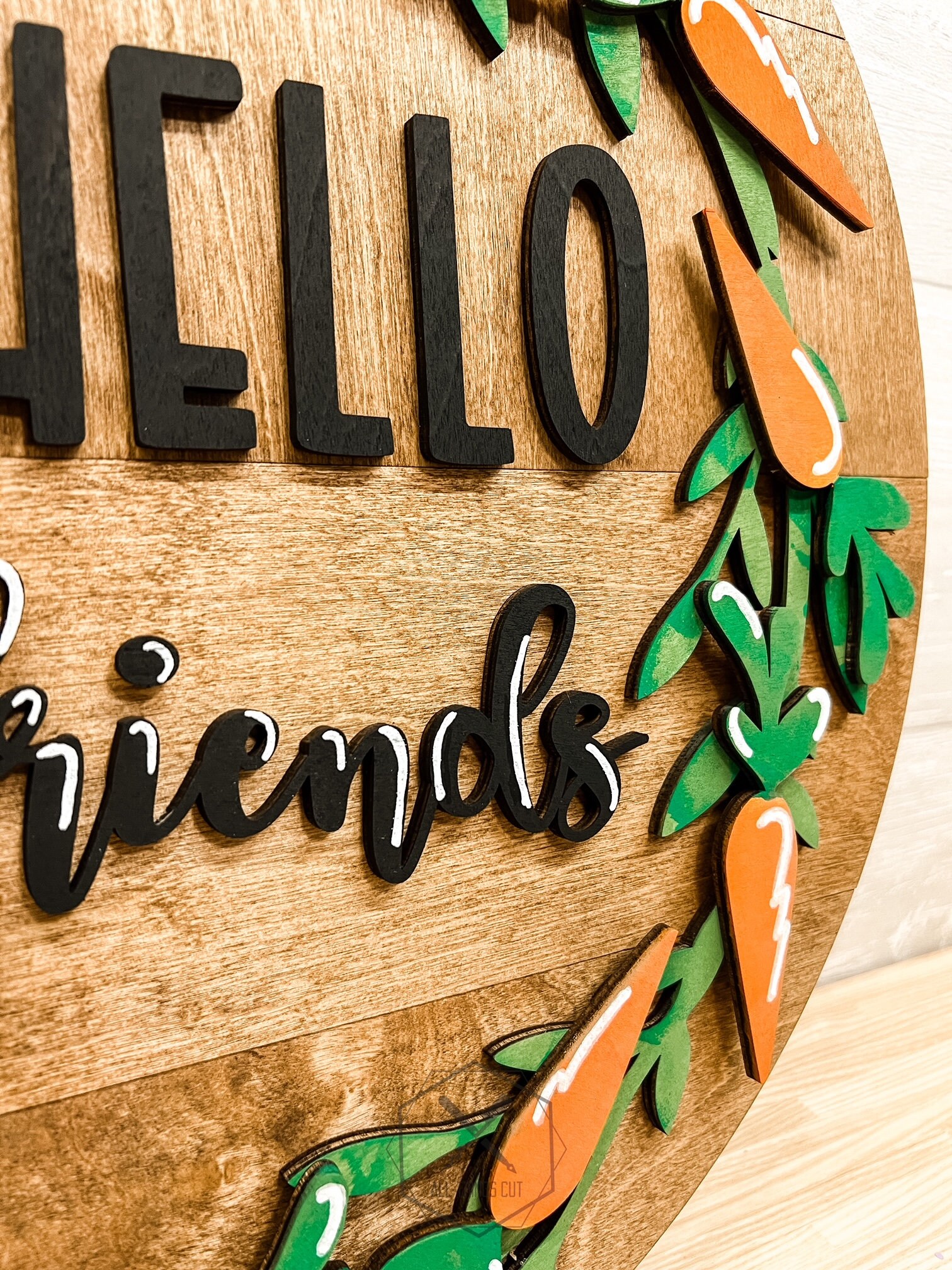 Spring Round | Hello Friends | Bunny Door Sign | Front Door Decor - Etsy