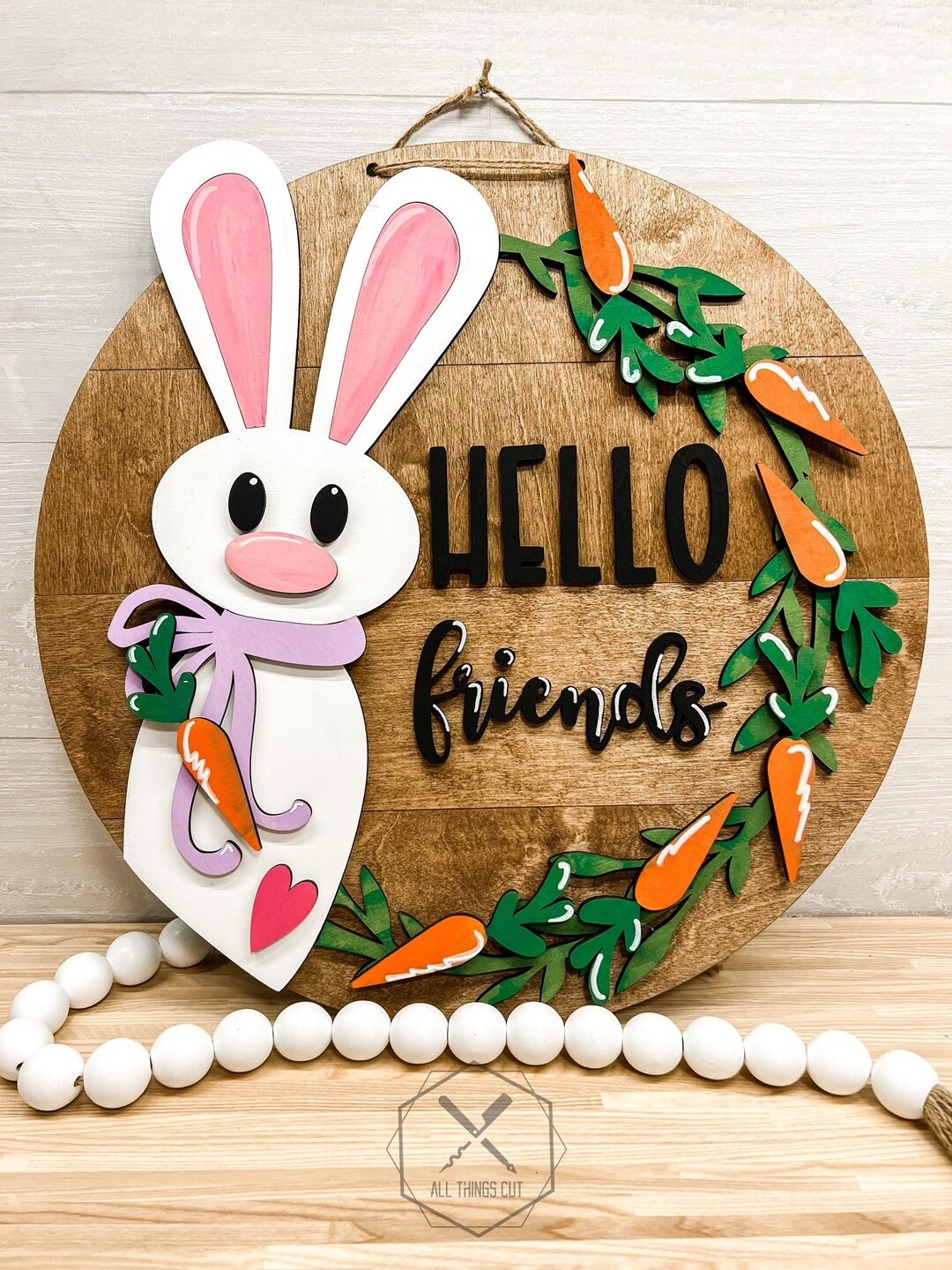 Spring Round | Hello Friends | Bunny Door Sign | Front Door Decor - Etsy