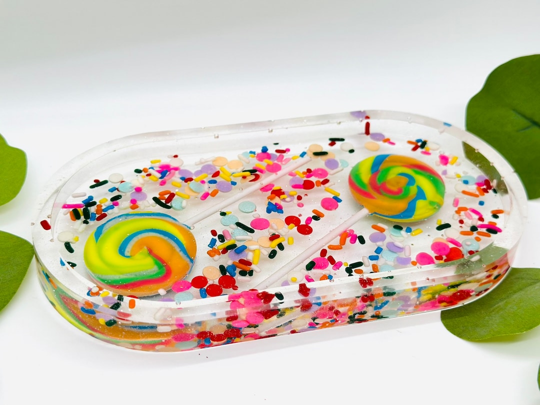 Pinwheel Lollipop and Sprinkle Oval Resin Tray, Candy Vanity Tray ...