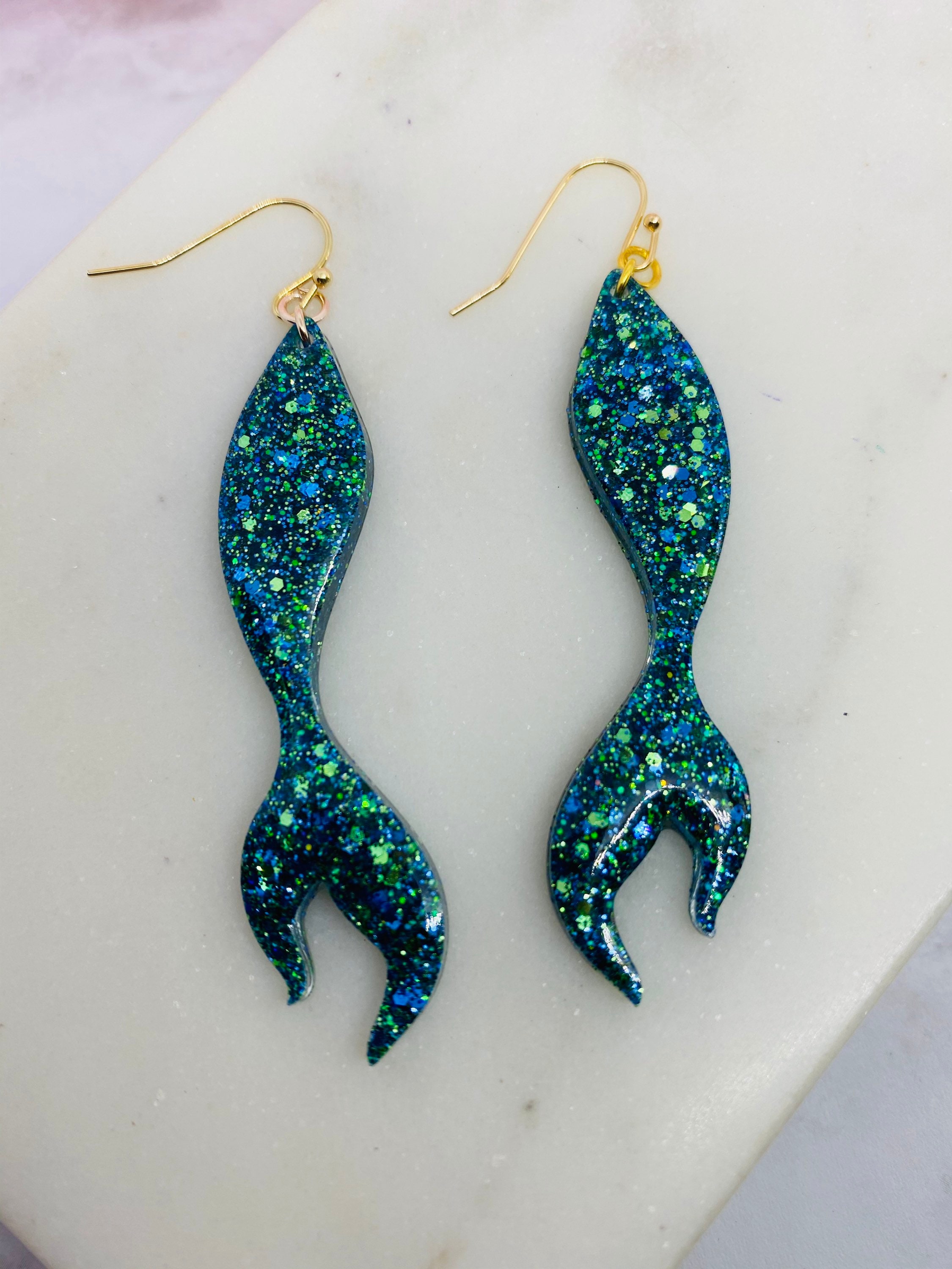 Mermaid earrings mermaid tail earrings sparkle earrings | Etsy
