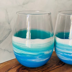 Ocean Theme Wine Glasses, Beach Home Decor, Custom Wine Glasses, Blue ...