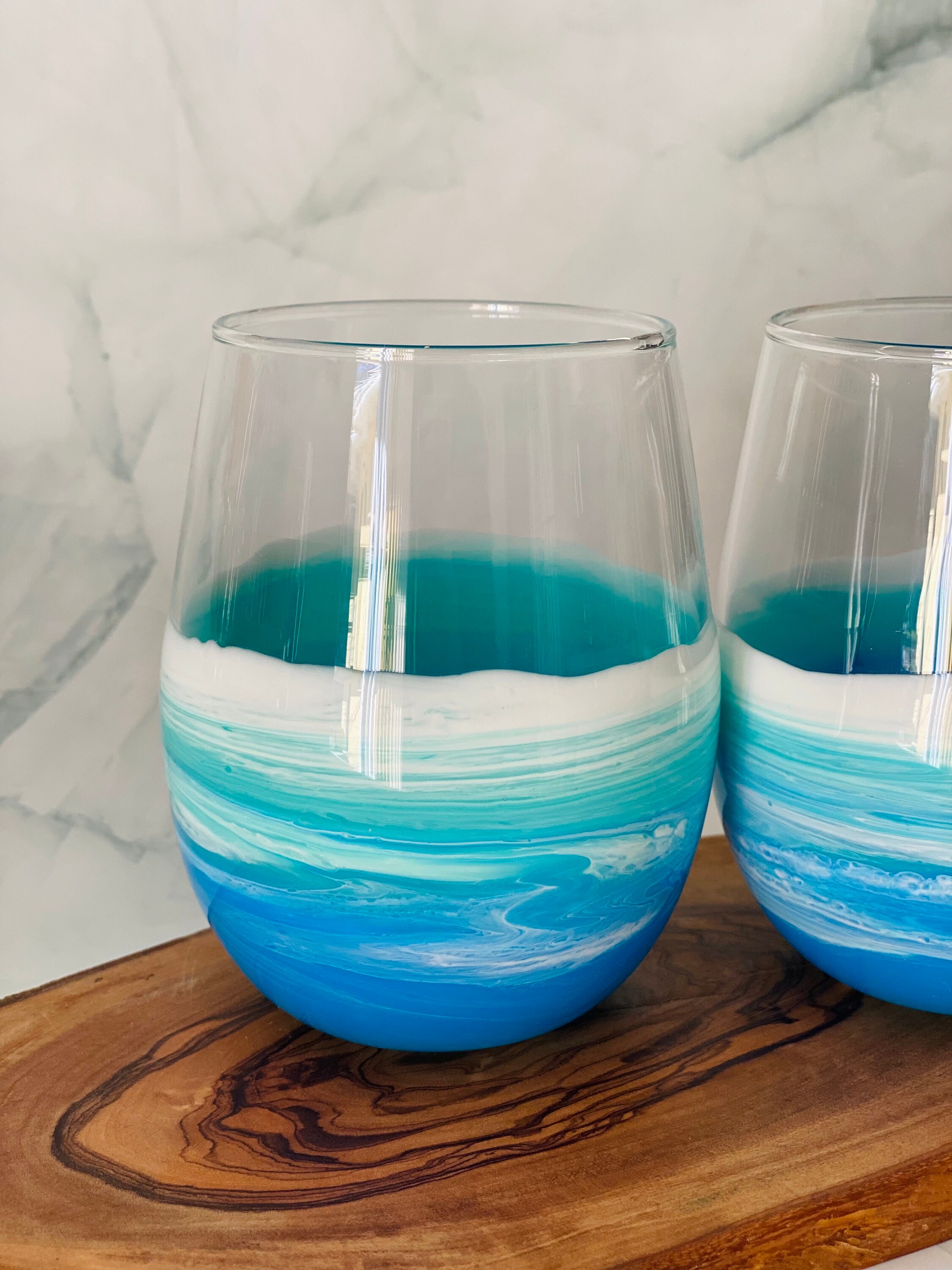 Ocean Theme Wine Glasses, Beach Home Decor, Custom Wine Glasses, Blue ...