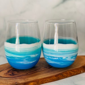 Ocean Theme Wine Glasses, Beach Home Decor, Custom Wine Glasses, Blue ...