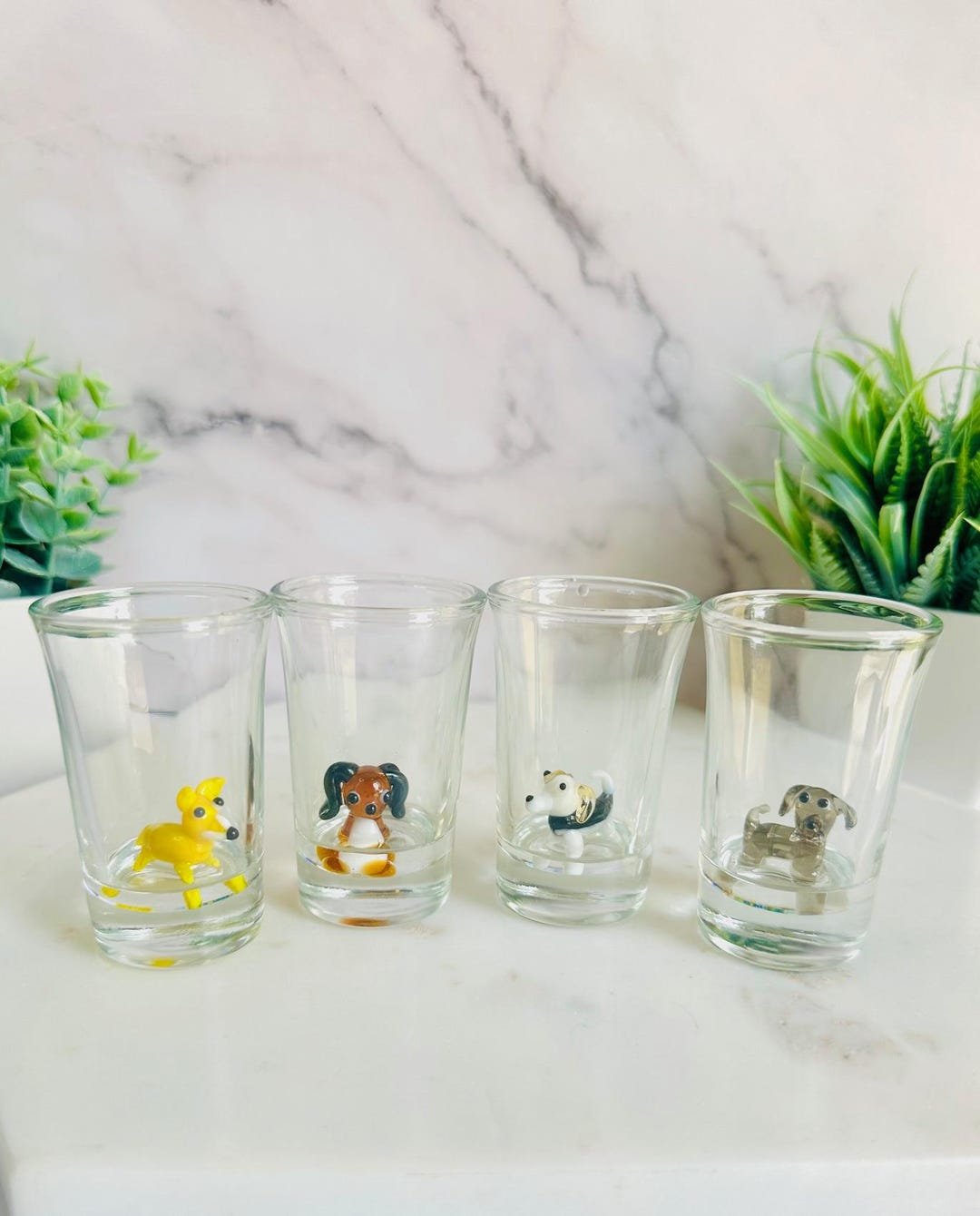 Hand Blown Glass Dog Shot Glass Set - Cute Puppy Lover Barware - Etsy