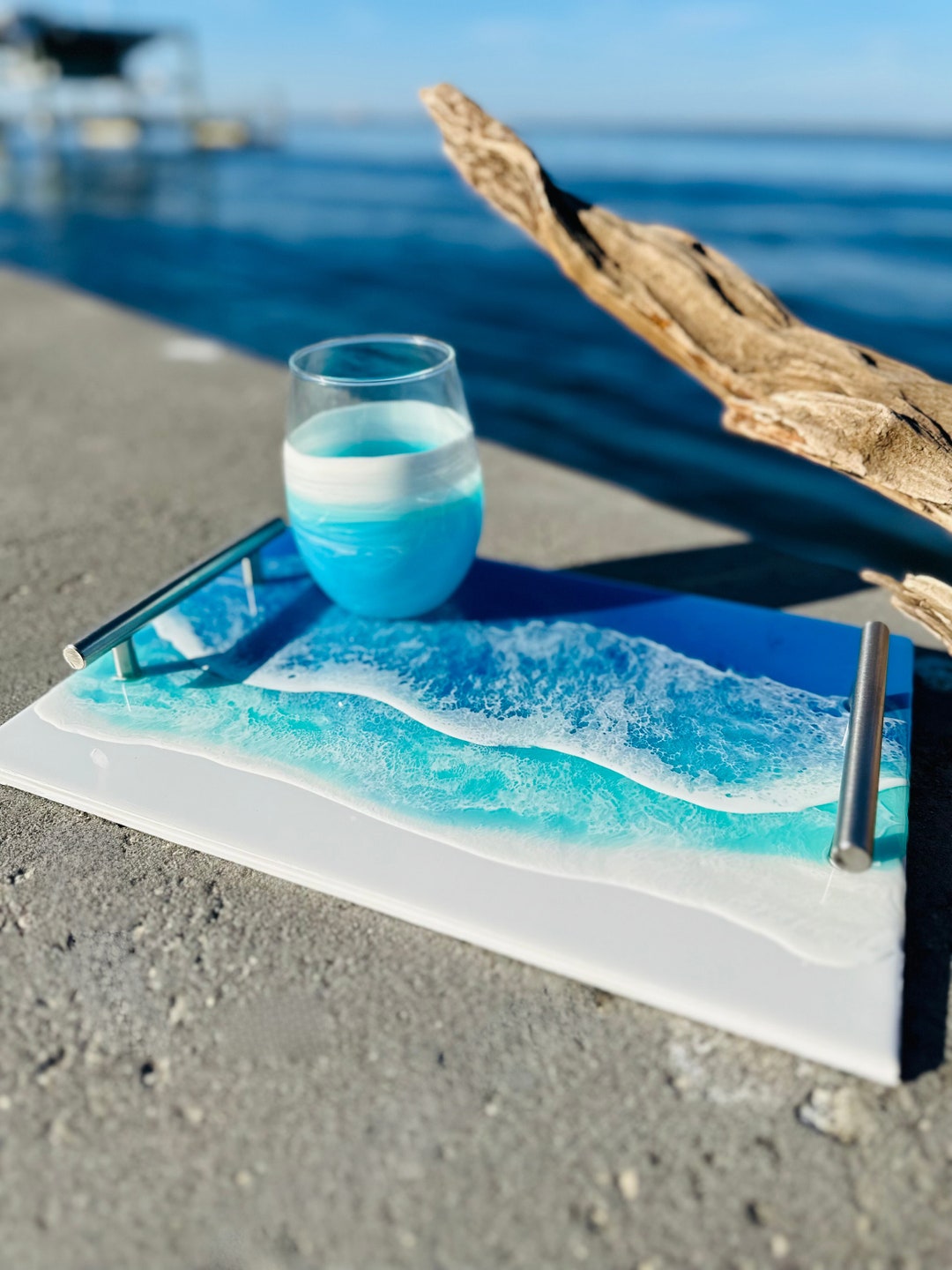 Ocean Inspired Serving Tray for Bar, Beach Wedding Decor, Holiday Gift ...