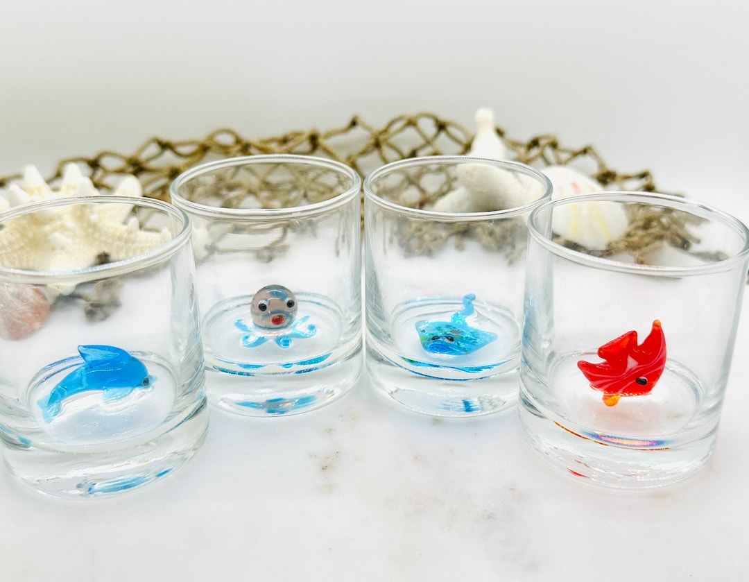 Ocean Life Shot Glasses, Marine Animals, Coastal Barware, Dolphin ...