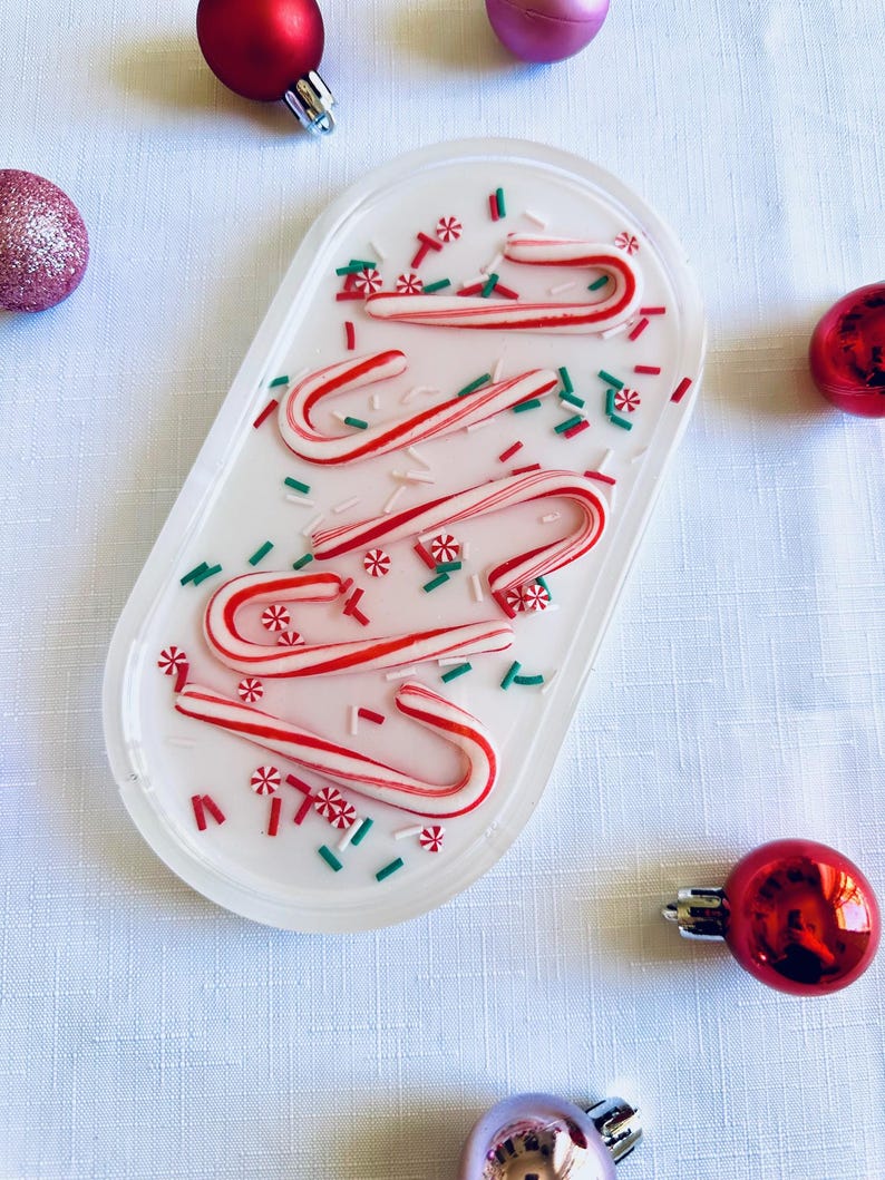 Candy Cane Oval Tray, Holiday Catch All Tray, Oval Tray, Vanity Tray - Etsy