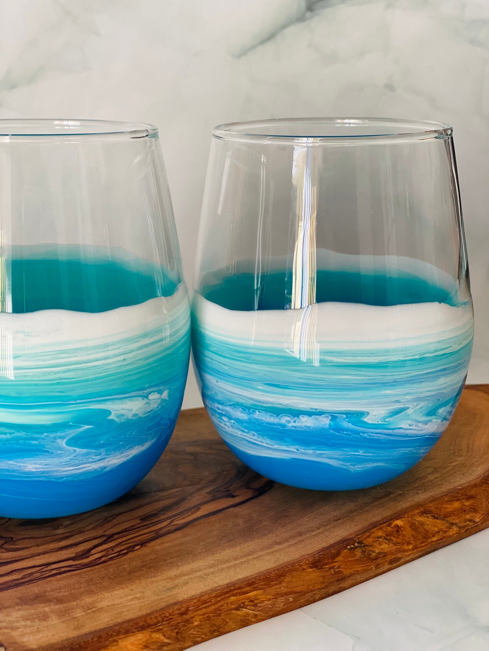 Ocean Theme Wine Glasses, Beach Home Decor, Custom Wine Glasses, Blue ...