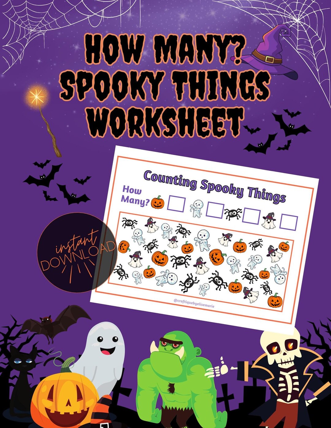 Counting Halloween Worksheet, Kindergarten Counting Worksheet, First ...