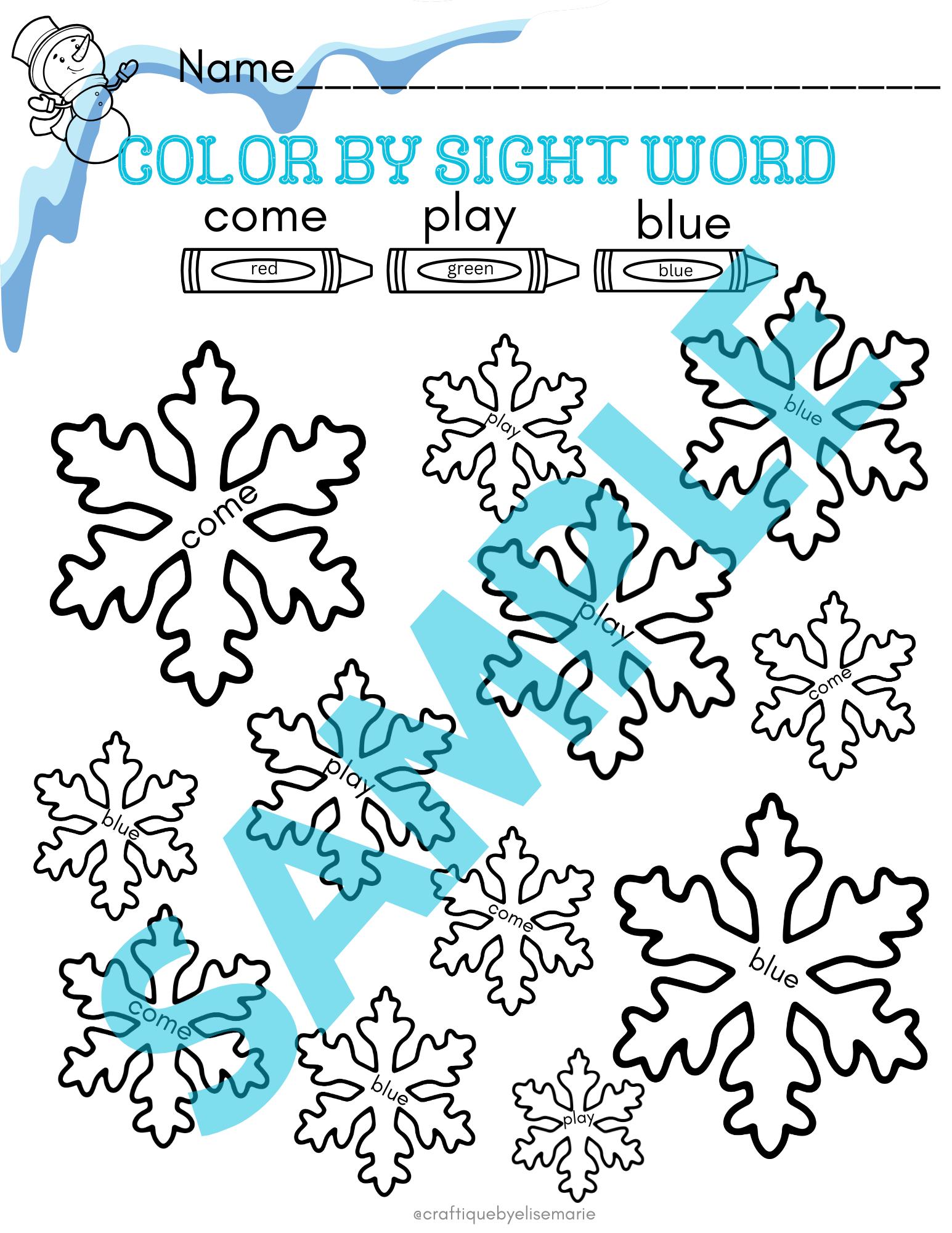 Winter Sight Word Worksheet: Snowflake Color Activity (digital Download ...