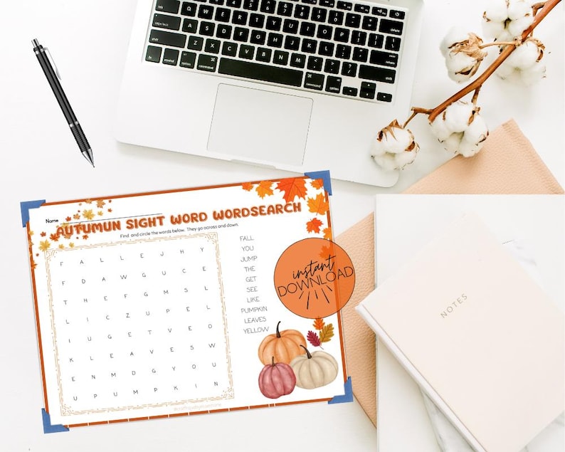 Fall Sight Word Search: Kindergarten Worksheet (digital Download) - Etsy