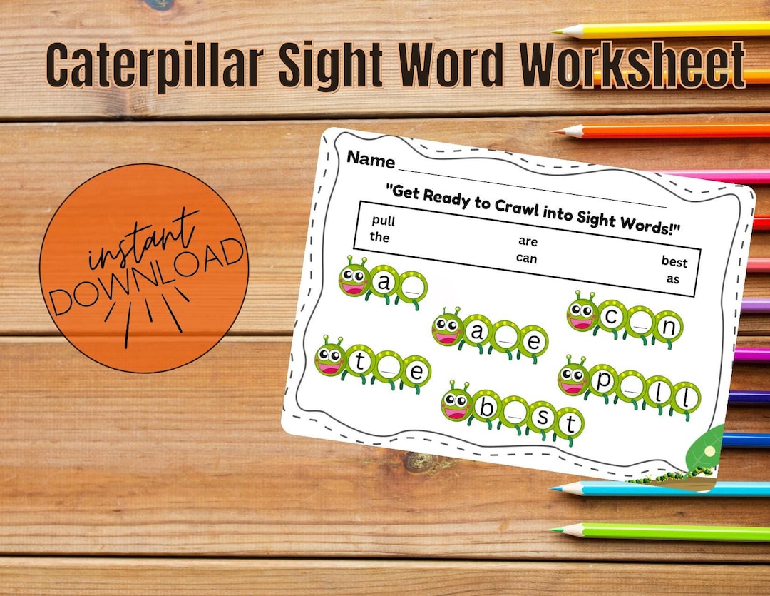Caterpillar Sight Word Worksheet Bundle: Kindergarten & First Grade ...