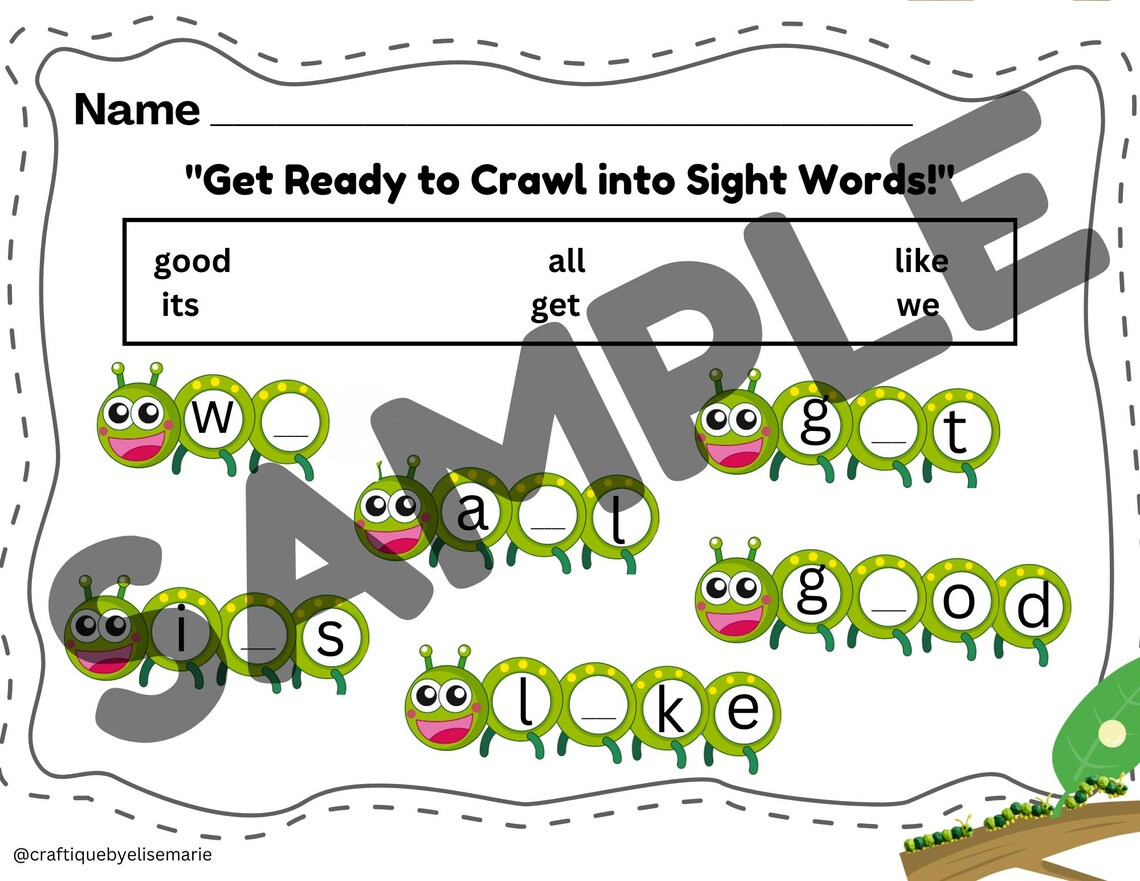 Caterpillar Sight Word Worksheet Bundle: Kindergarten & First Grade ...