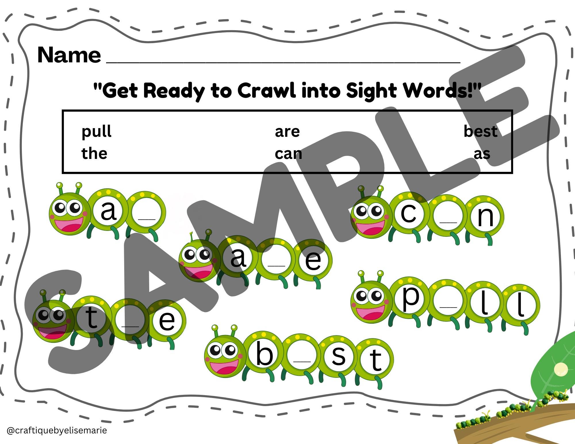 Caterpillar Sight Word Worksheet Bundle: Kindergarten & First Grade ...