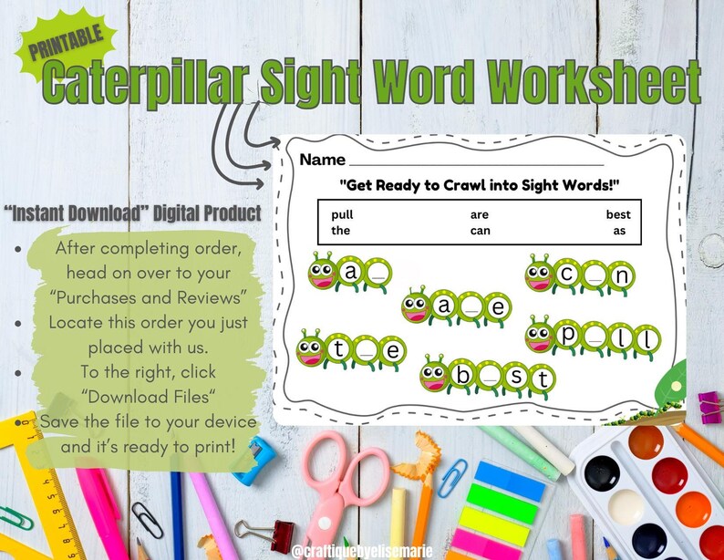 Caterpillar Sight Word Worksheet Bundle: Kindergarten & First Grade ...