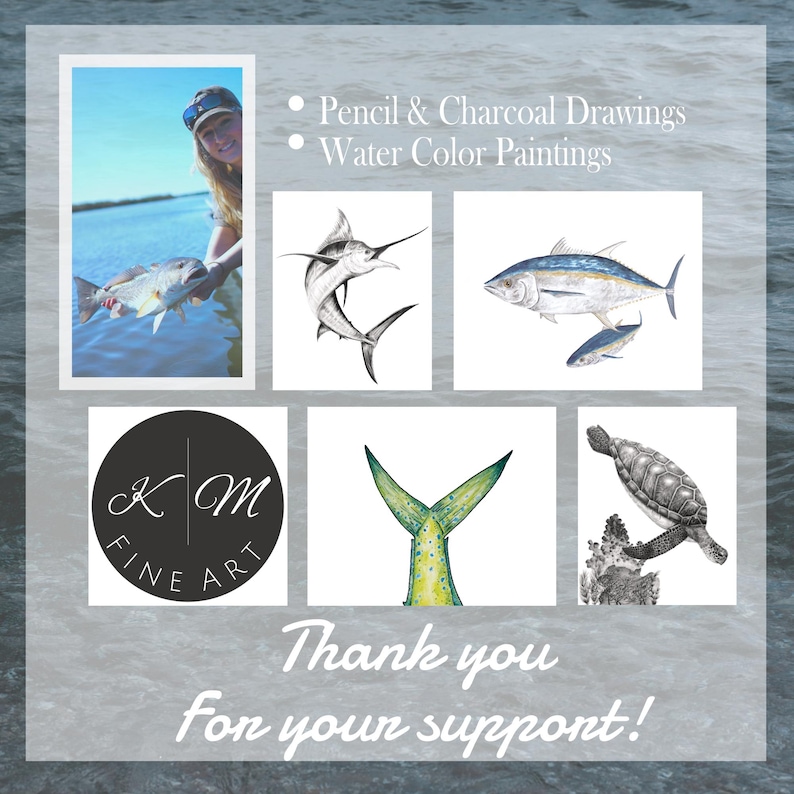 Watercolor Marlin, Yellowfin Tuna, Mahi Fish Tails Art Prints Trio ...