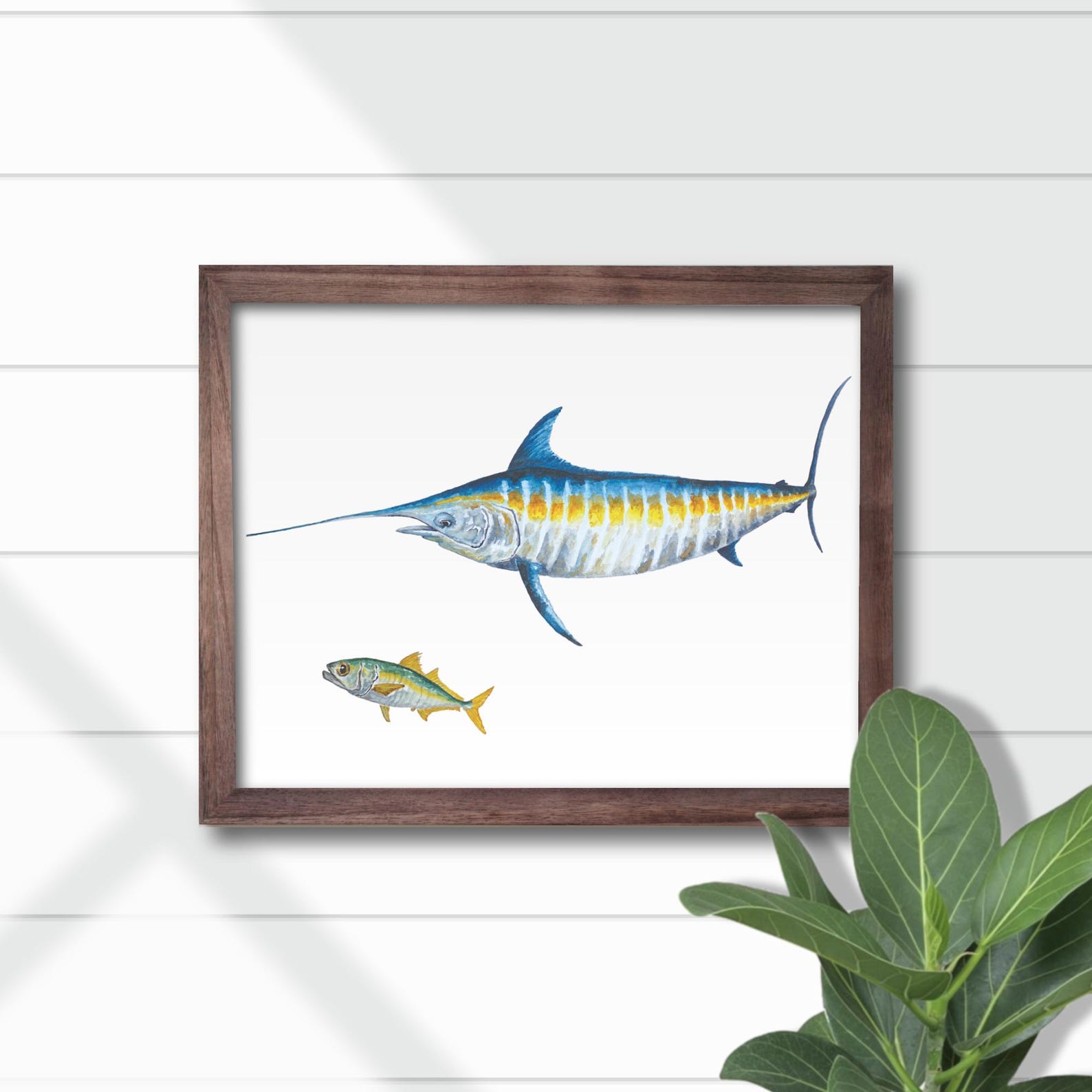 Blue Marlin Watercolor Painting Print, Hand Painted, Florida, Louisiana ...