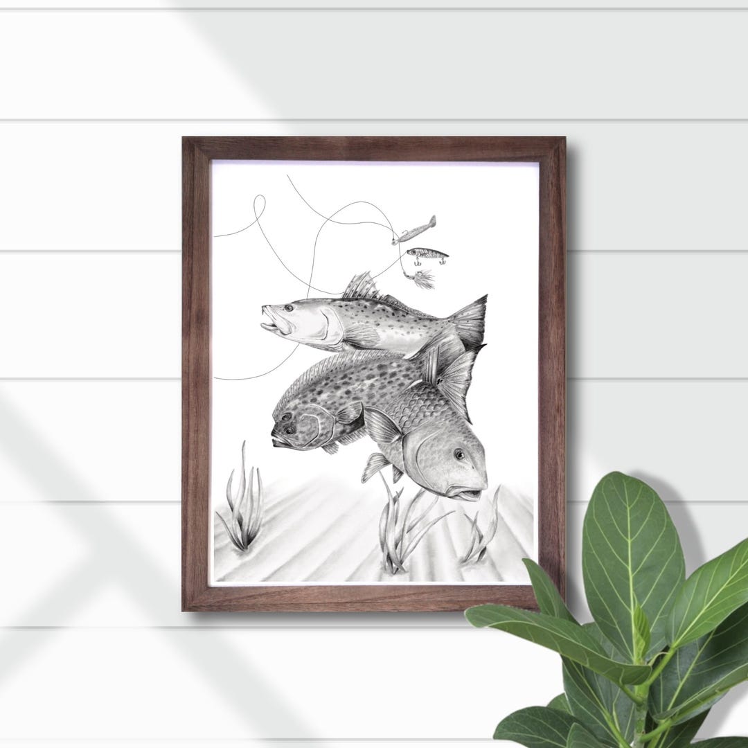 Inshore Saltwater Fish Slam Art Print: Trout, Redfish, Flounder ...