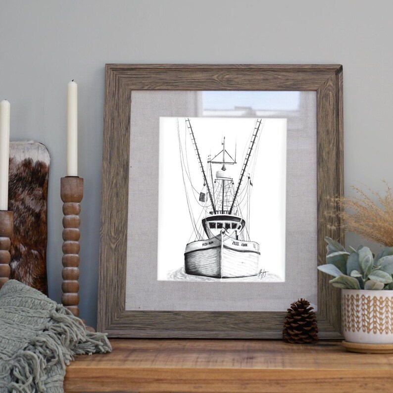 Shrimp Boat Fine Art Print, Trawler, Hand Drawn With Graphite Pencil ...